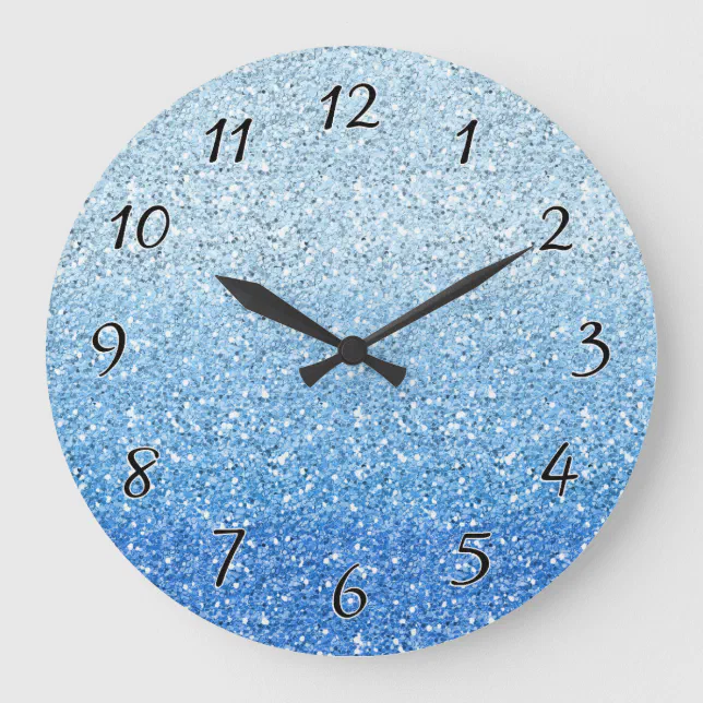 Glittery Blue Ombre Spectrum Large Clock | Zazzle