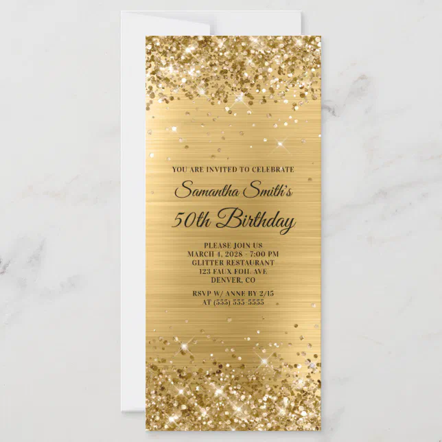 Glittery Brushed Gold Foil 50th Birthday Magnetic Invitation | Zazzle