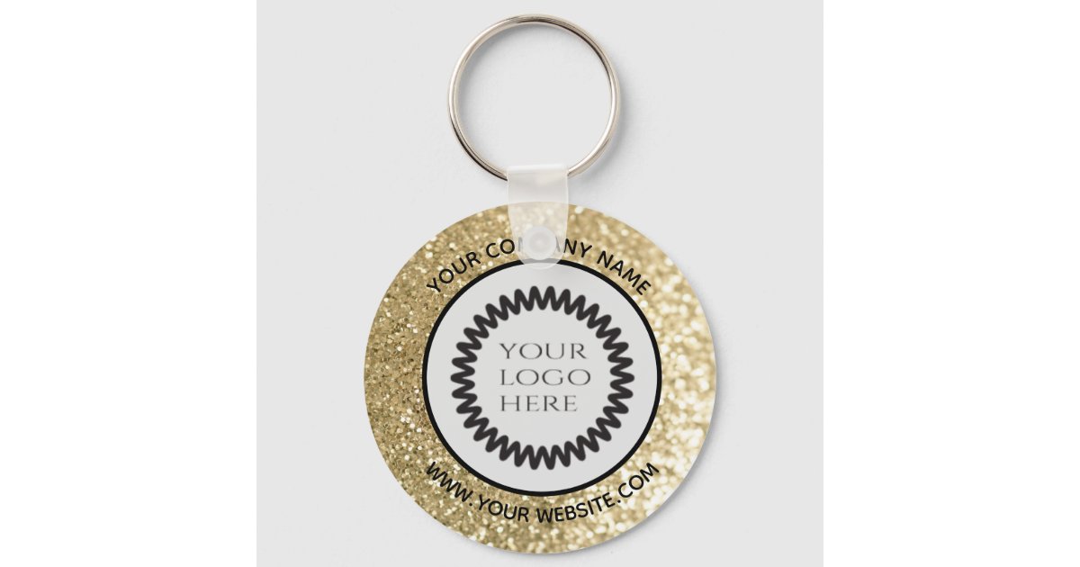 Glittery custom company logo keychain | Zazzle