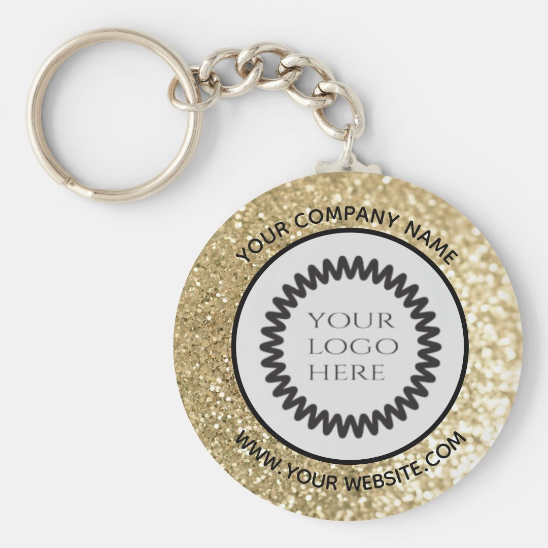 Glittery custom company logo keychain | Zazzle