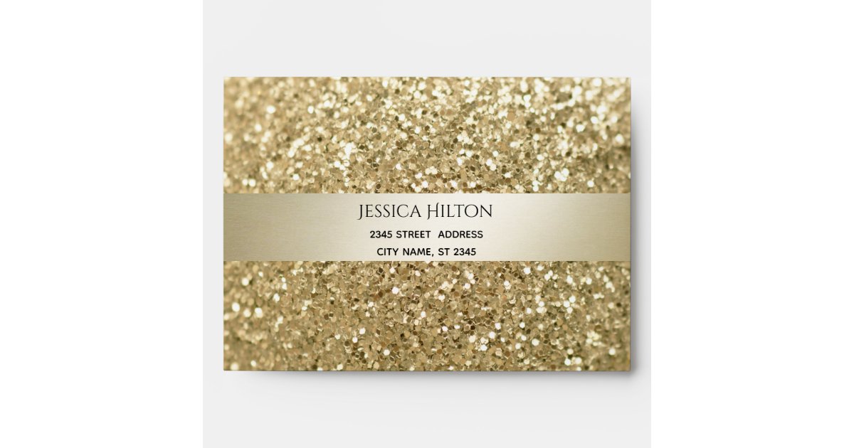 Glittery fancy elegant modern gold stripe envelope | Zazzle