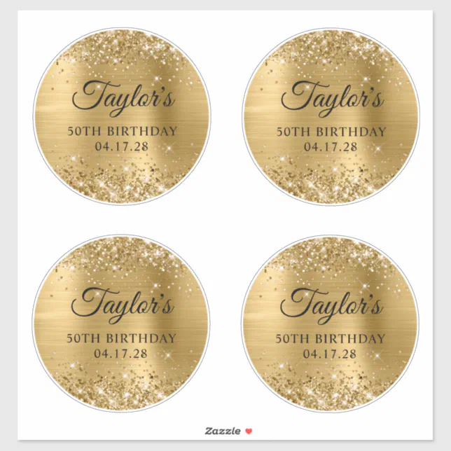 Glittery Gold 6" Circles 50th Birthday Sticker | Zazzle