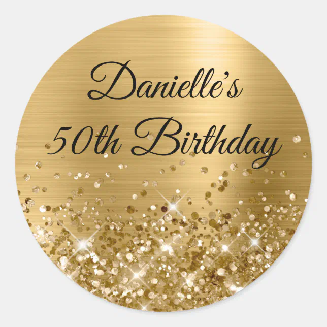 Glittery Gold Foil 50th Birthday Classic Round Sticker Zazzle