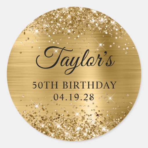 Glittery Gold Foil 50th Birthday Classic Round Sticker | Zazzle