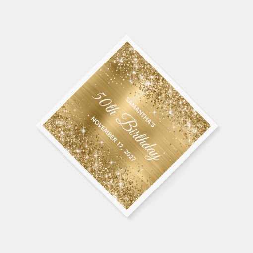 Glittery Gold Foil Glam 50th Birthday Napkins | Zazzle