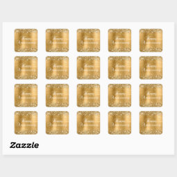 Glittery Gold Foil Happy Anniversary Square Sticker | Zazzle