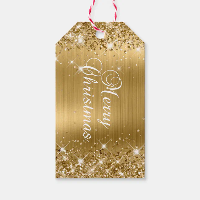 Glittery Gold Foil Merry Christmas Gift Tags | Zazzle