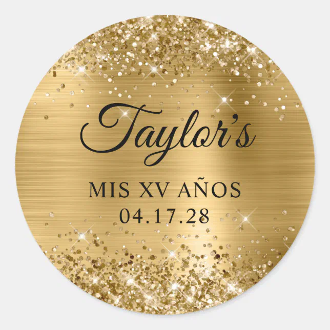 Glittery Gold Foil Mis XV Anos Birthday Classic Round Sticker | Zazzle