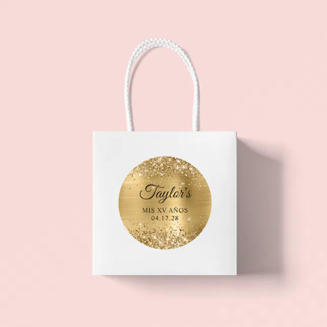 Glittery Gold Foil Mis XV Anos Birthday Classic Round Sticker | Zazzle