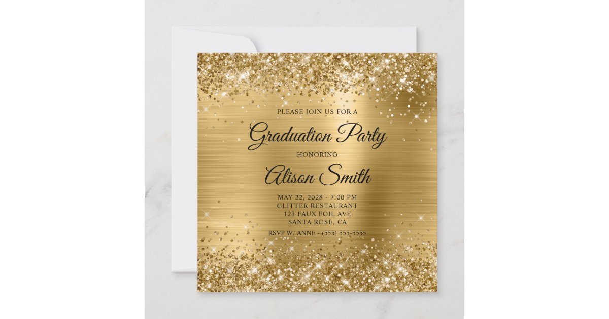 Glittery Gold Foil Monogram Graduation Party Invitation | Zazzle