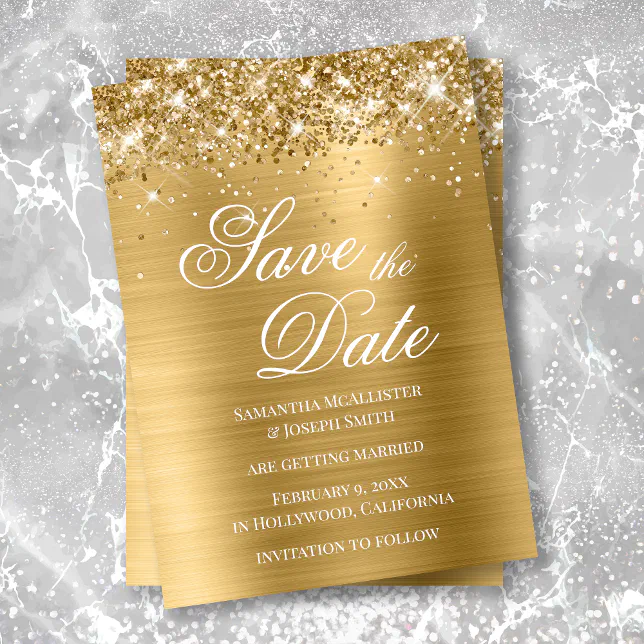 Glittery Gold Foil Photo Save the Date Invitation | Zazzle