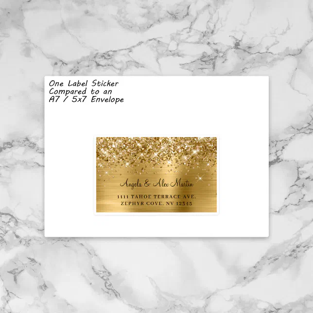Glittery Gold Foil Wedding 15 Guest Address Labels | Zazzle