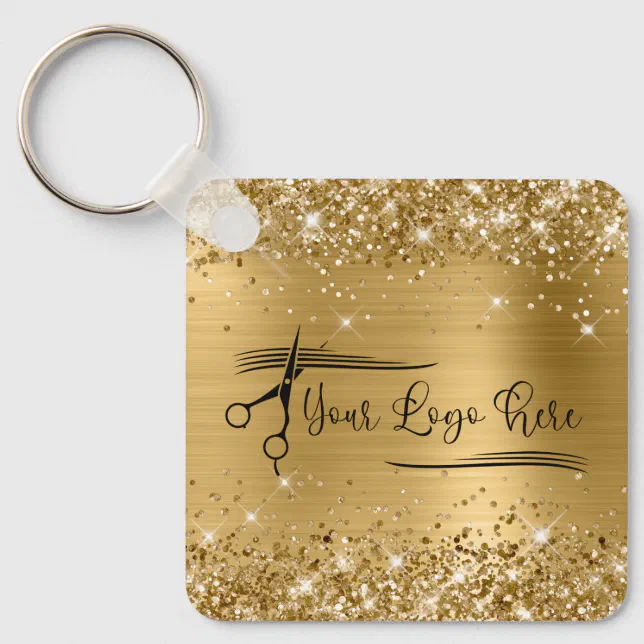 Glittery Gold Glam for Your Logo Keychain | Zazzle