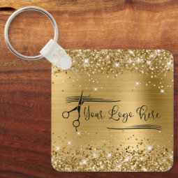 Glittery Gold Glam for Your Logo Keychain | Zazzle