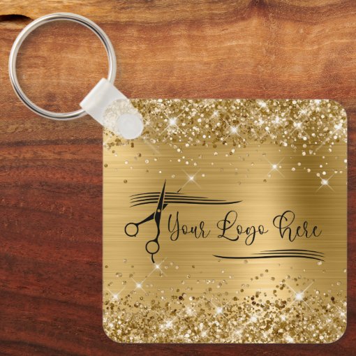 Glittery Gold Glam for Your Logo Keychain | Zazzle