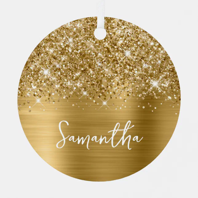 Glittery Gold Glam Name Metal Ornament | Zazzle