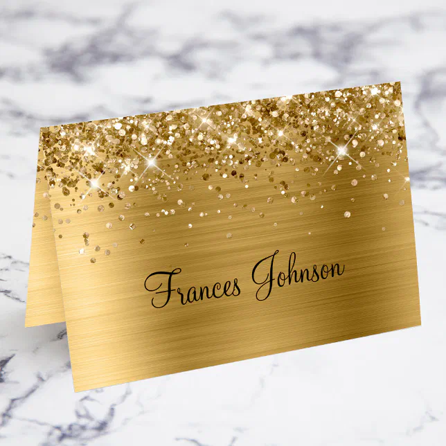Glittery Gold Individual Name Place Cards | Zazzle