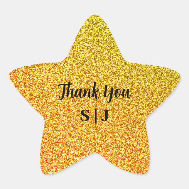 Glittery Gold Sparkle Wedding Monograms Thank You Star Sticker | Zazzle