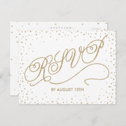 Glittery Gold Stars Fancy White RSVP Postcard | Zazzle