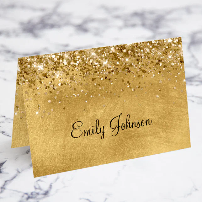 Glittery Golden Individual Name Place Cards | Zazzle
