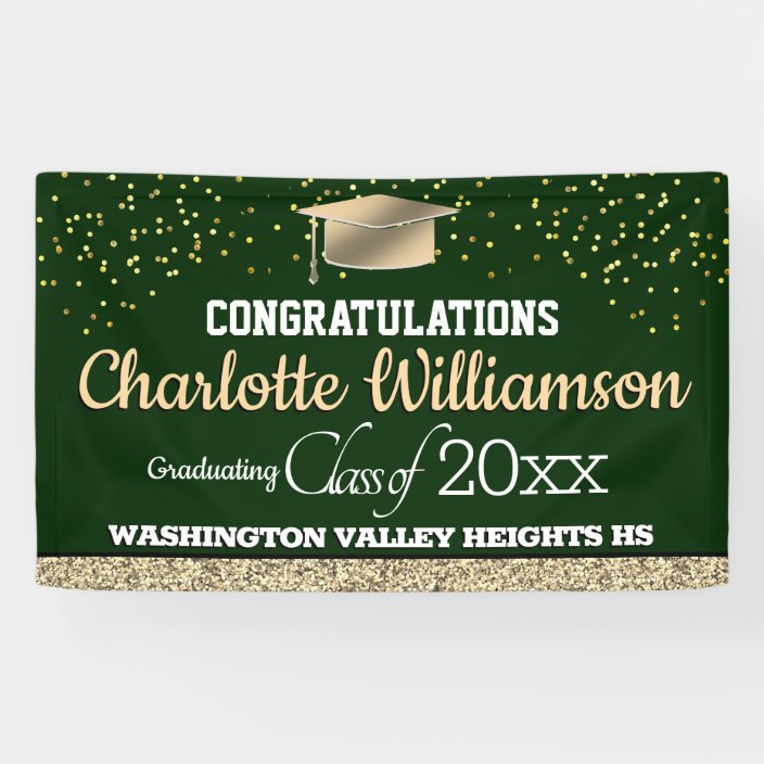 Glittery Green and Gold Graduation Banner | Zazzle.com