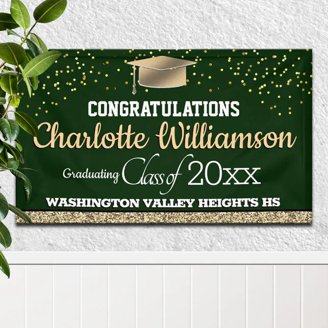 Glittery Green and Gold Graduation Banner | Zazzle