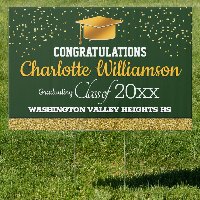 Glittery Green and Yellow Congratulations Graduate Sign | Zazzle.com
