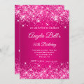 Glittery Hot Pink Raspberry Monogram 50th Birthday Invitation | Zazzle