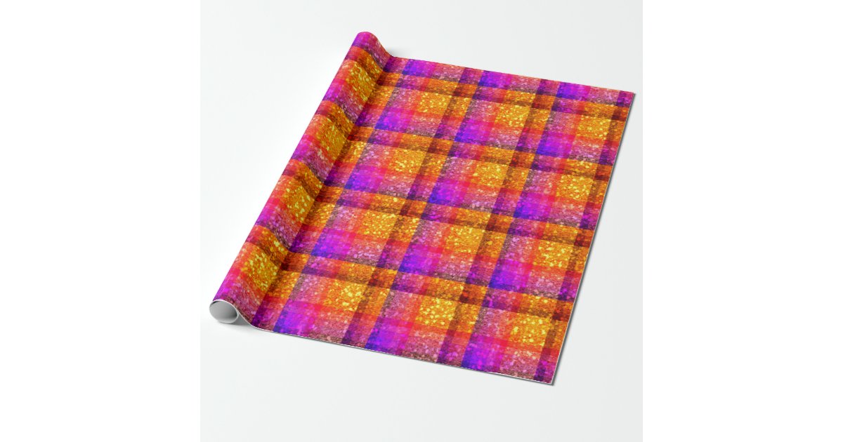 Glittery Neon Plaid Wrapping Paper | Zazzle