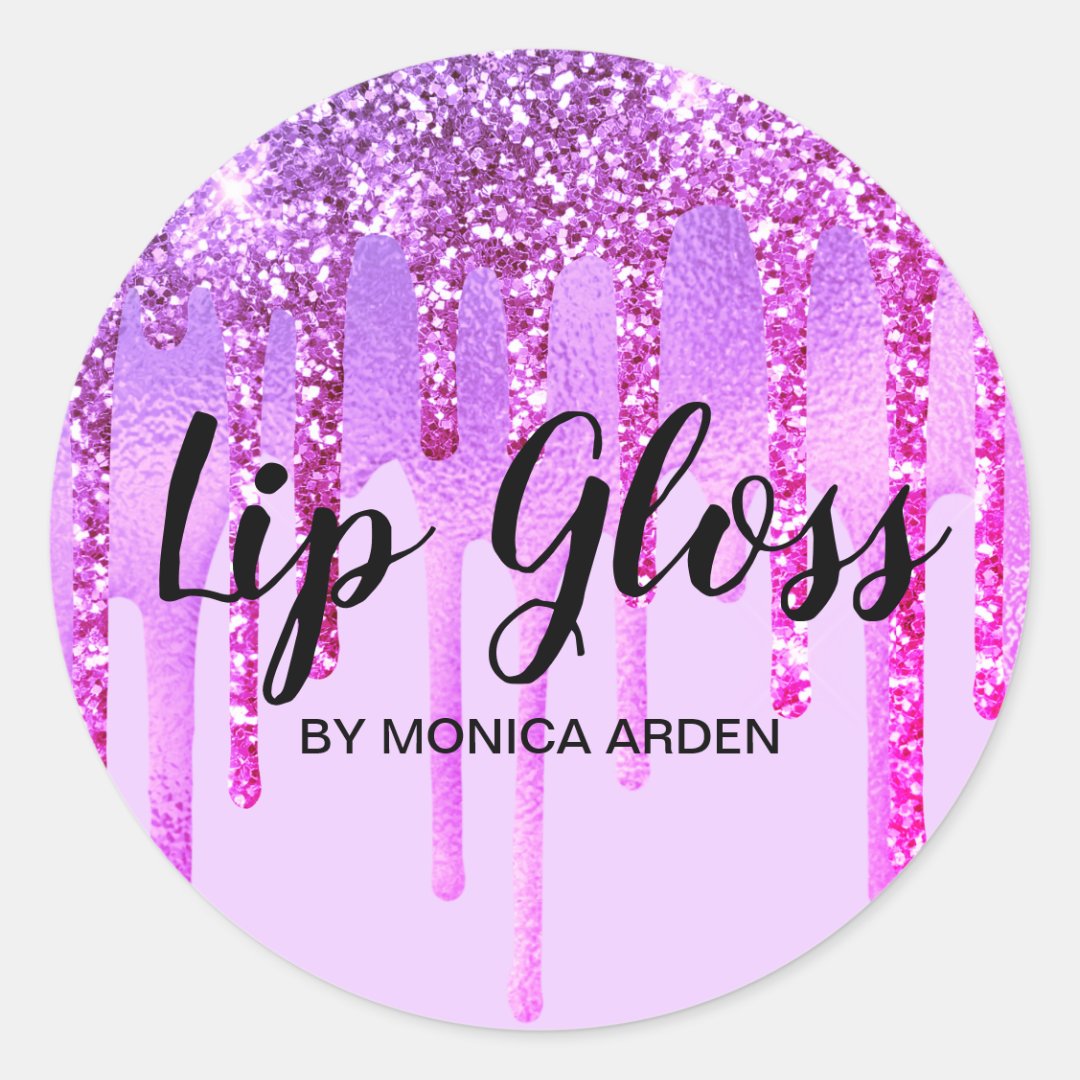 Glittery Purple Drips Lip Gloss Business Classic Round Sticker | Zazzle