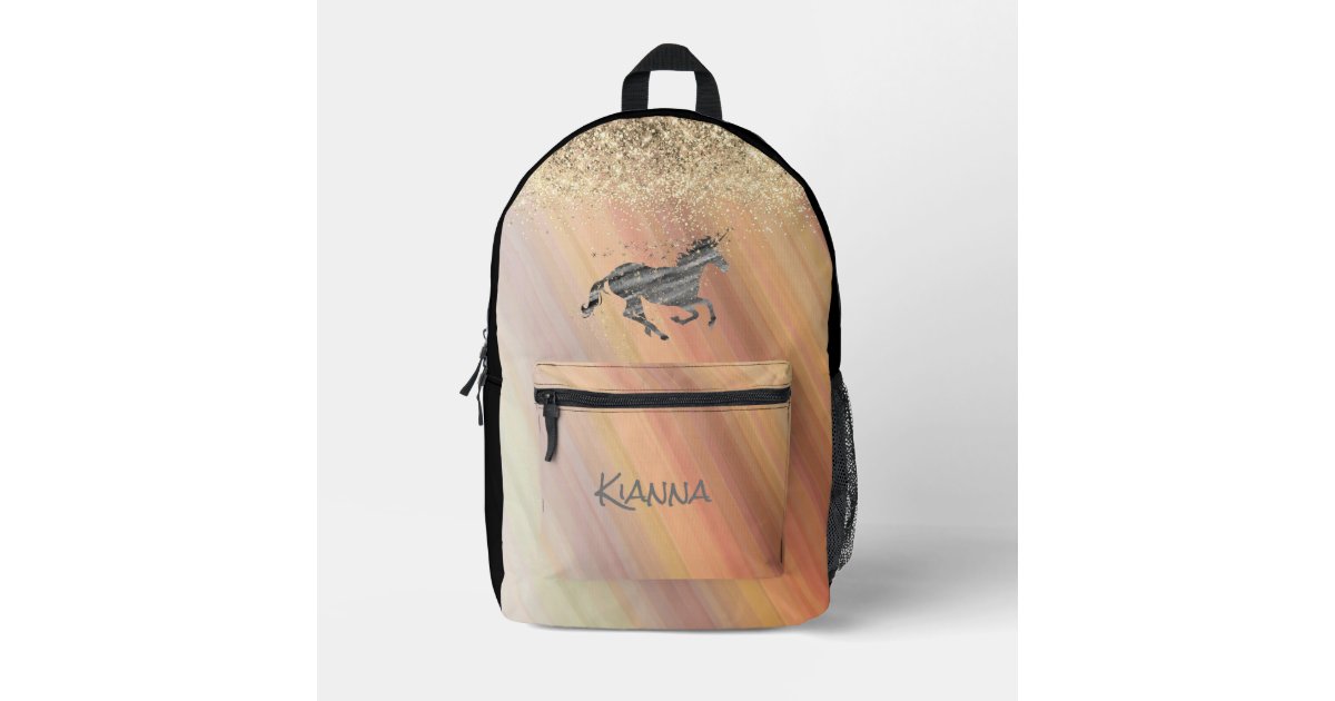 Glittery Rainbow Pastels Unicorn Personalized Printed Backpack | Zazzle