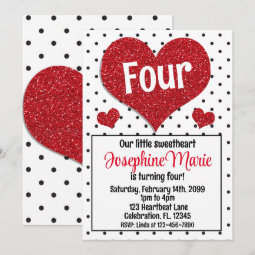 Glittery Red Heart Sweetheart Any Age Birthday Invitation | Zazzle