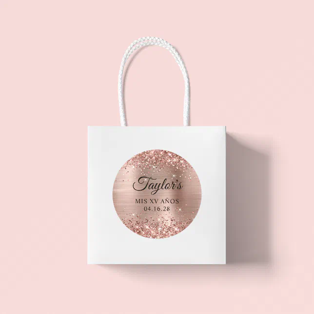 Glittery Rose Gold Foil Mis XV Años Classic Round Sticker | Zazzle