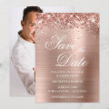 Glittery Rose Gold Foil Photo Save the Date Invitation | Zazzle