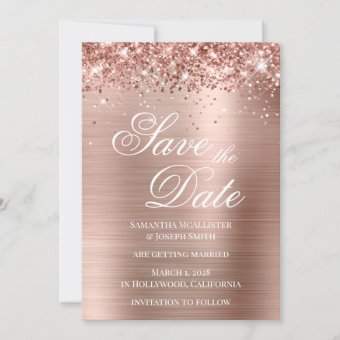 Glittery Rose Gold Foil Photo Save the Date Invitation | Zazzle