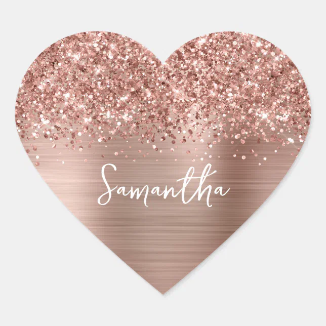 Glittery Rose Gold Glam Name Heart Sticker | Zazzle