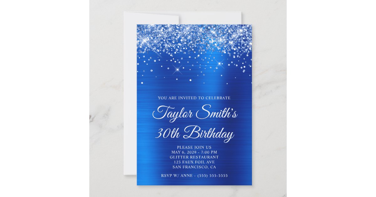 Glittery Royal Blue 30th Birthday Invitation | Zazzle