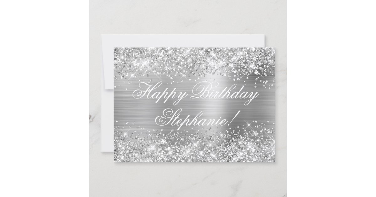 Glittery Silver Foil Fancy Happy Birthday Card | Zazzle