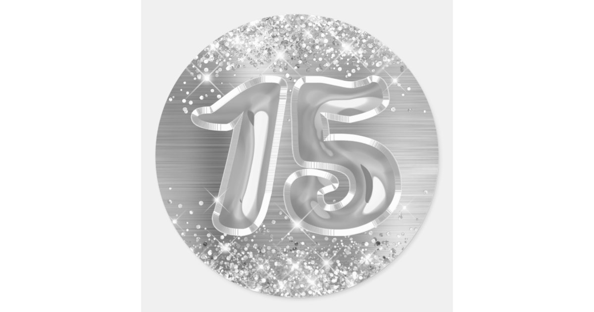 Glittery Silver Foil Number 15 Birthday Classic Round Sticker | Zazzle