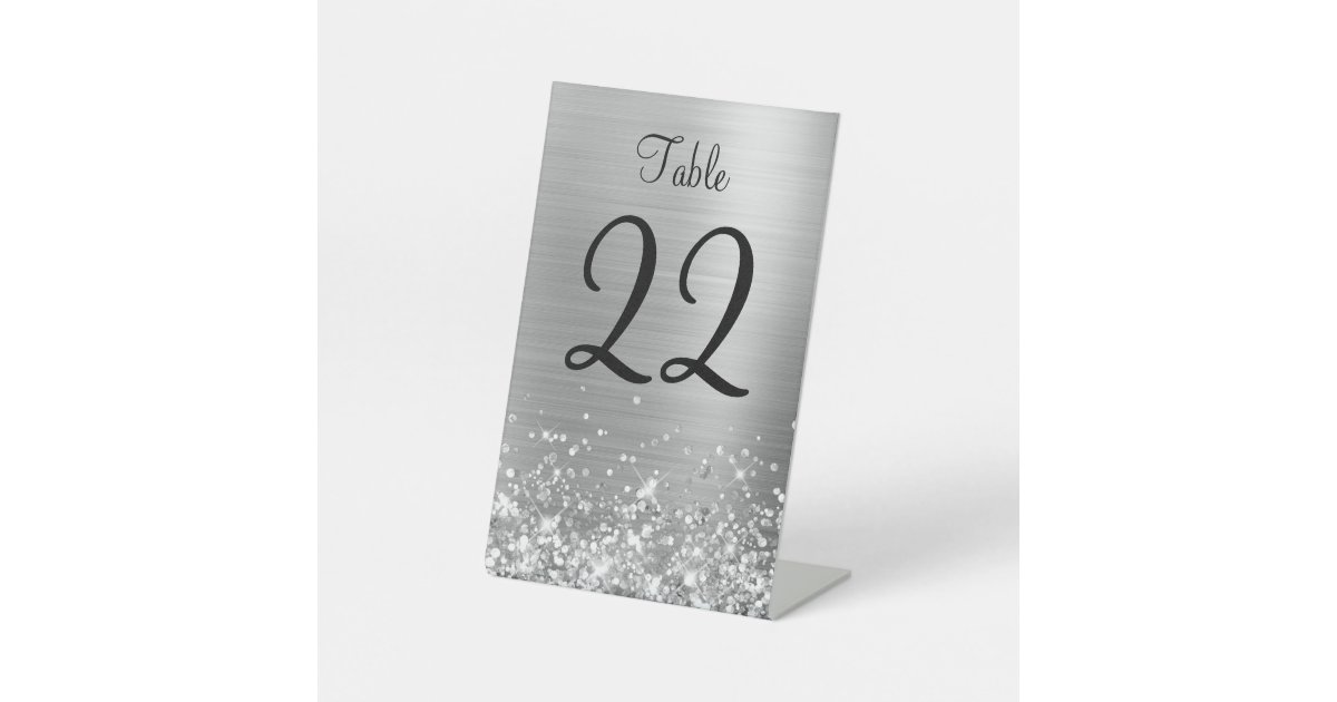Glittery Silver Foil Wedding Table Number Sign | Zazzle