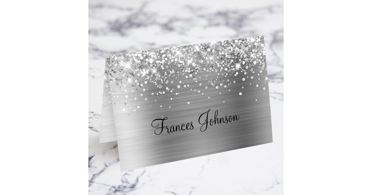 Glittery Silver Individual Name Place Cards | Zazzle