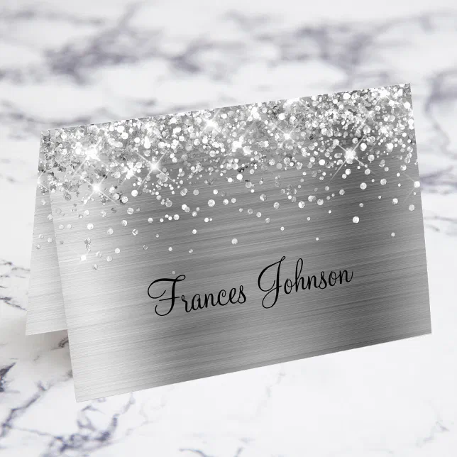 Glittery Silver Individual Name Place Cards | Zazzle