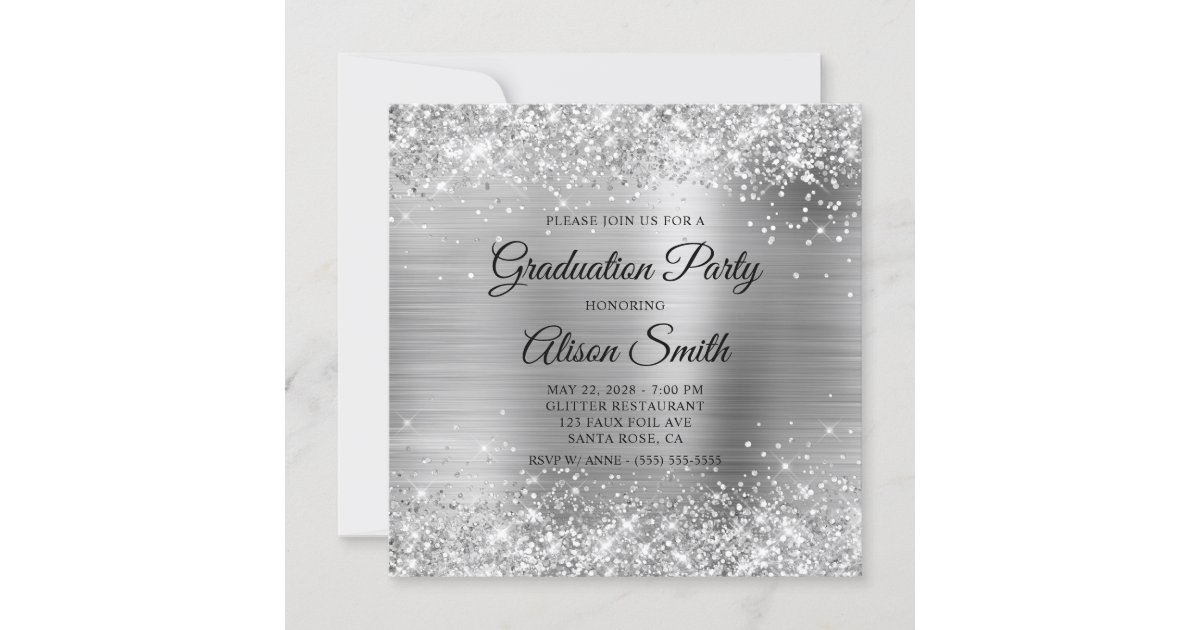 Glittery Silver Monogram Graduation Party Invitation | Zazzle