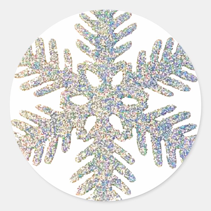 Glittery Snowflake Classic Round Sticker | Zazzle