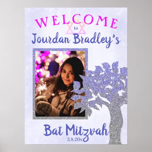 Glittery Tree Bat Mitzvah Welcome Sign | Zazzle