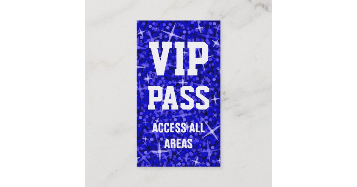 Glitz Dark Blue 'VIP PASS' business card | Zazzle