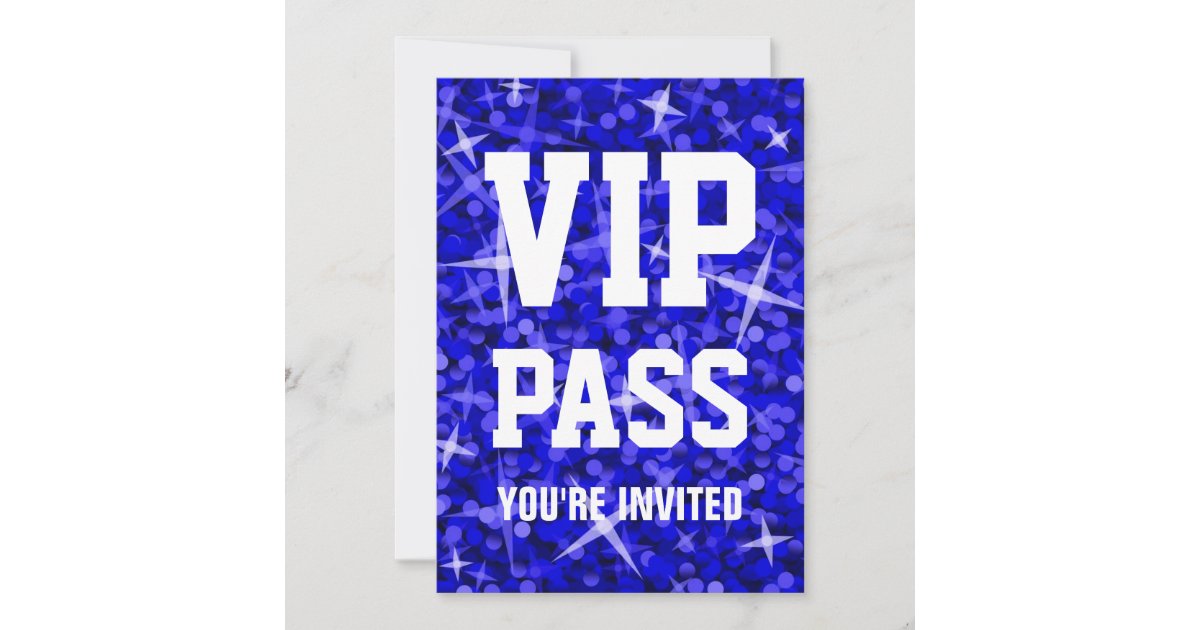 Glitz Dark Blue 'VIP PASS' invitation | Zazzle