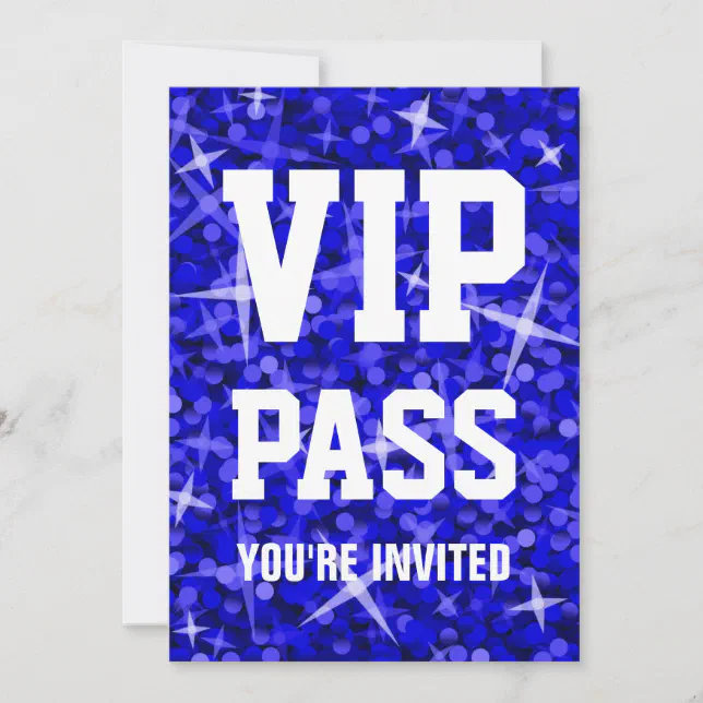 Glitz Dark Blue 'VIP PASS' invitation | Zazzle