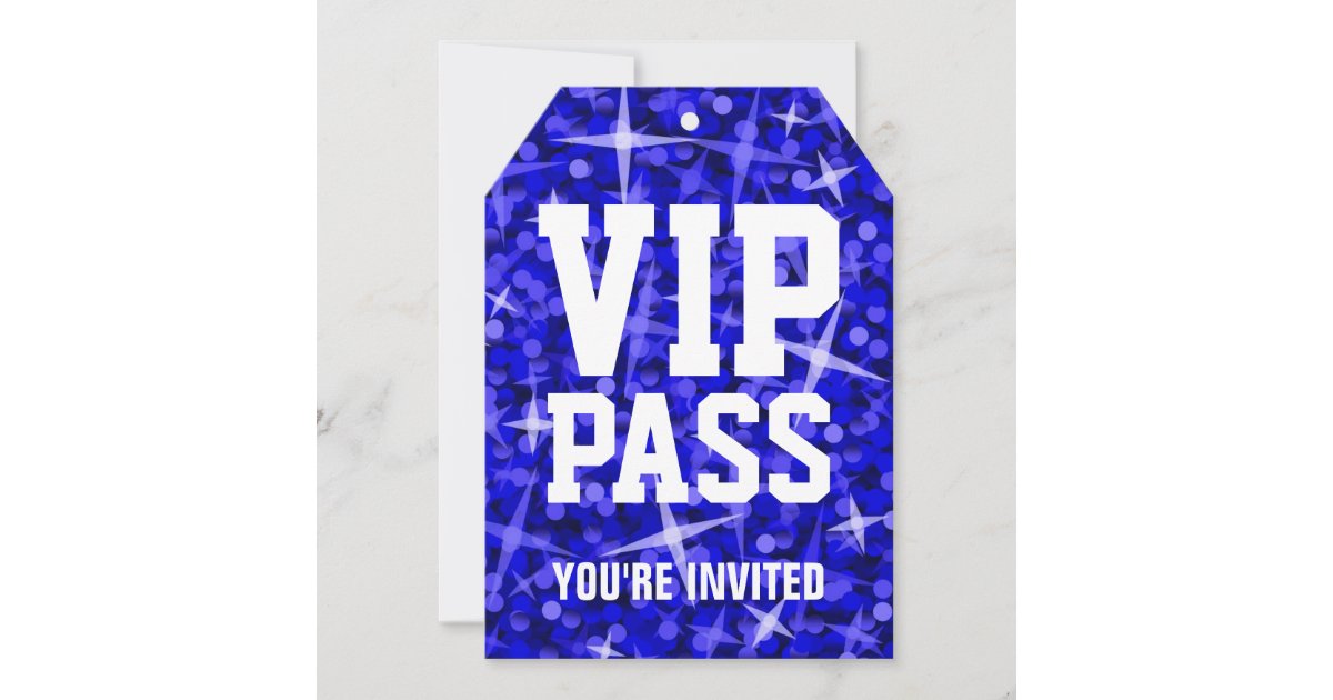 Glitz Dark Blue 'VIP PASS' invitation tag | Zazzle