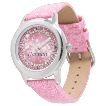 Glitz Glam Bling Glitter Pink Watch | Zazzle